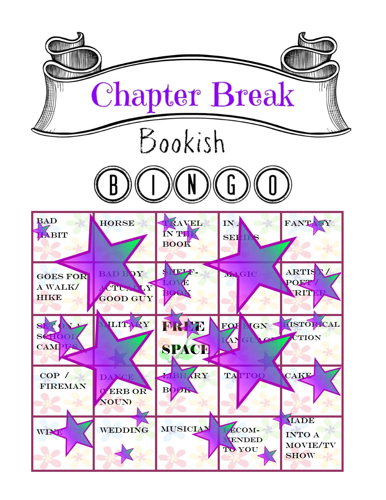 Chapter Break Bingo - April 2016 Completed Cards - Chapter Break