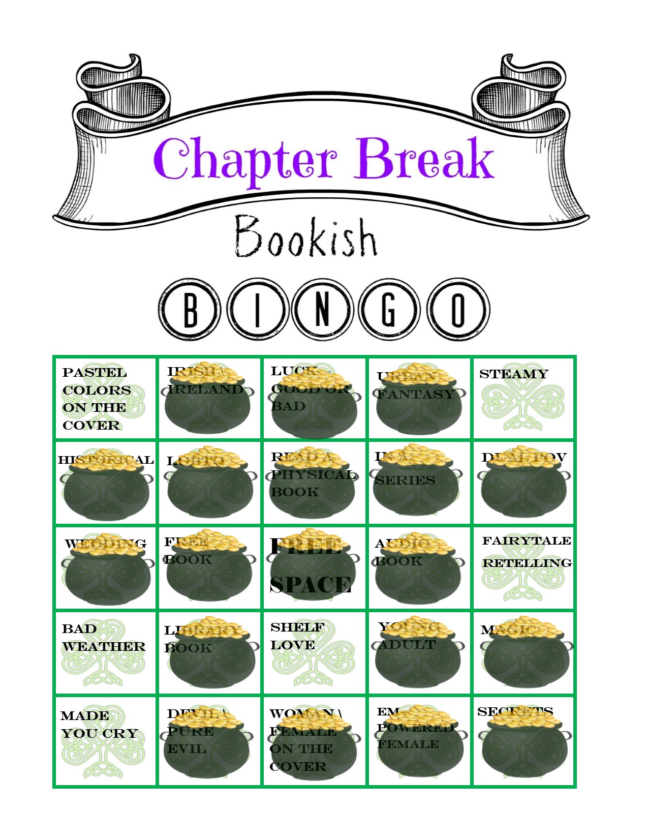 Chapter Break Bingo - March 2018 Completed Cards - Chapter Break