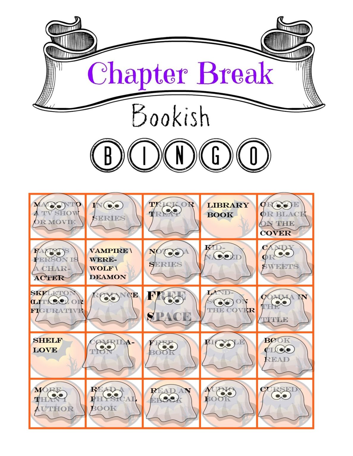 Chapter Break Bingo - October 2020 Completed Cards - Chapter Break
