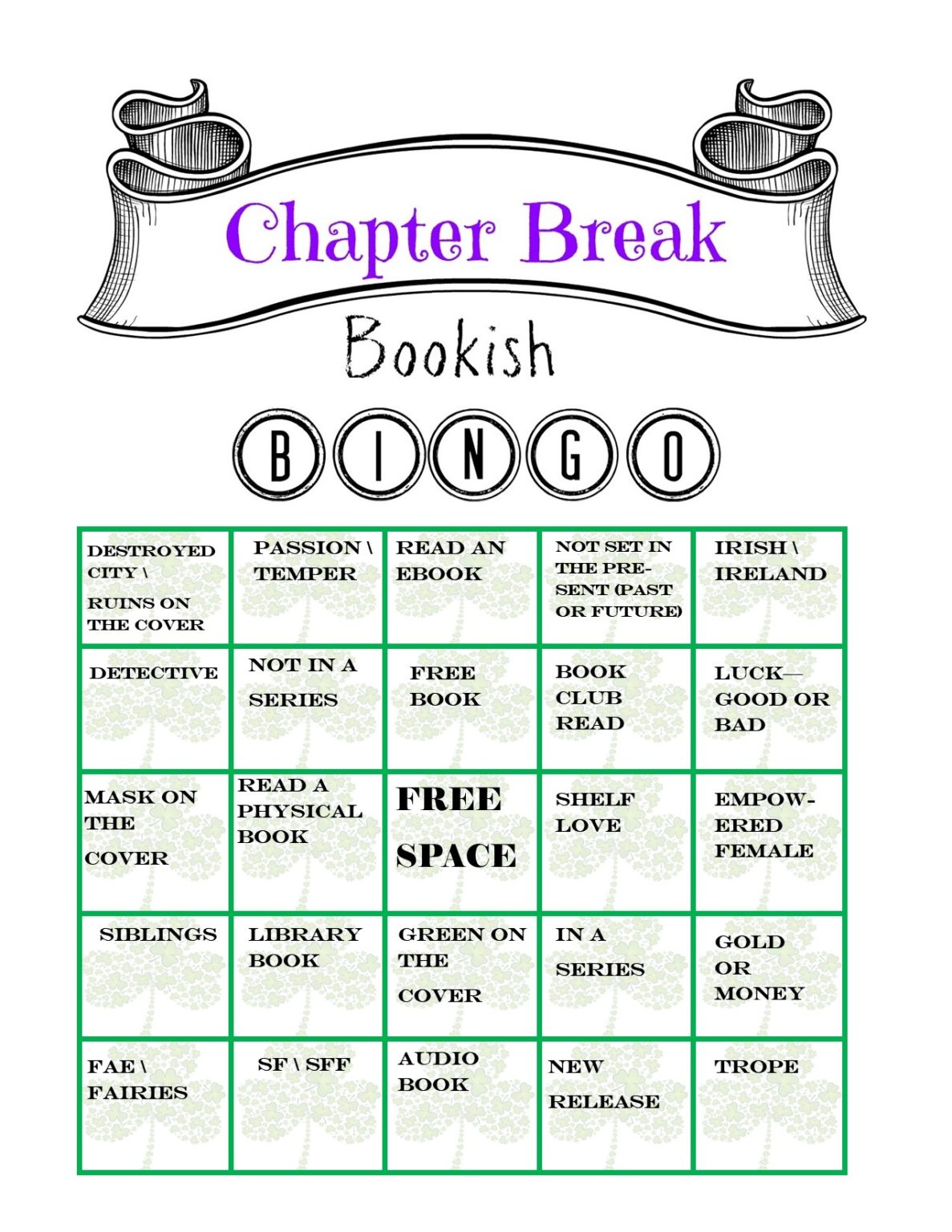 Chapter Break Bingo - March 2021 - Chapter Break