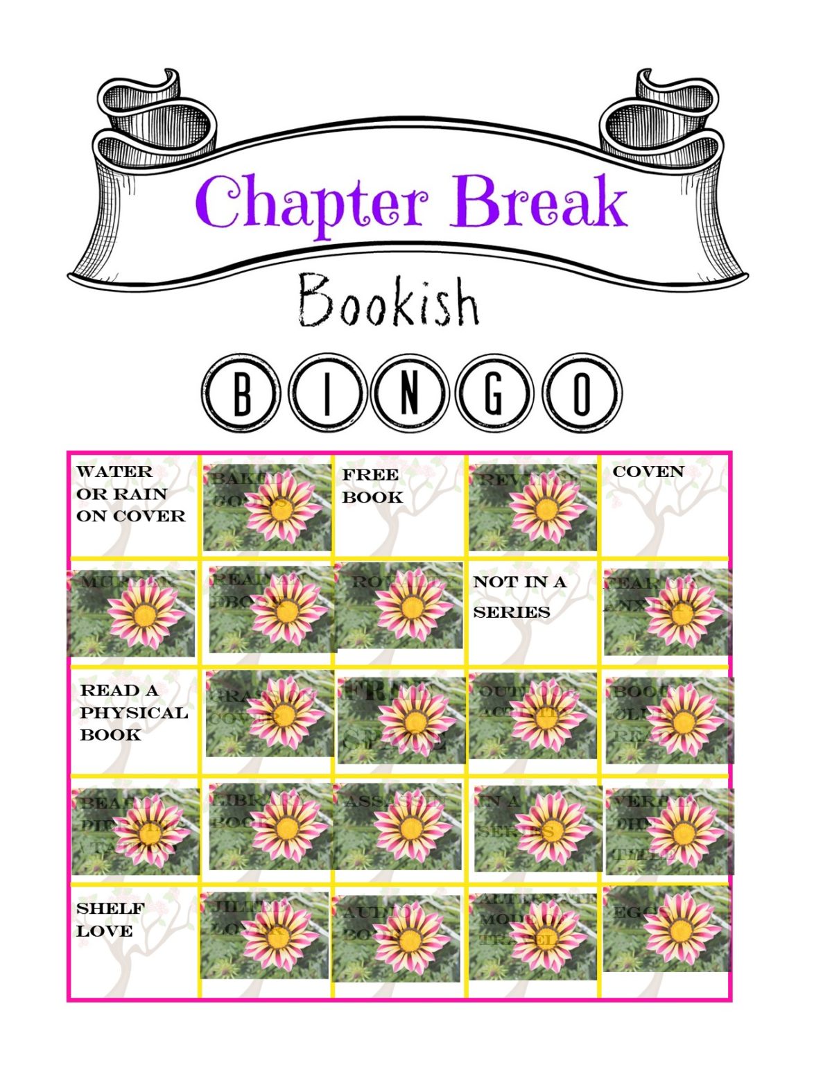 Chapter Break Bingo - April 2021 Completed Cards - Chapter Break
