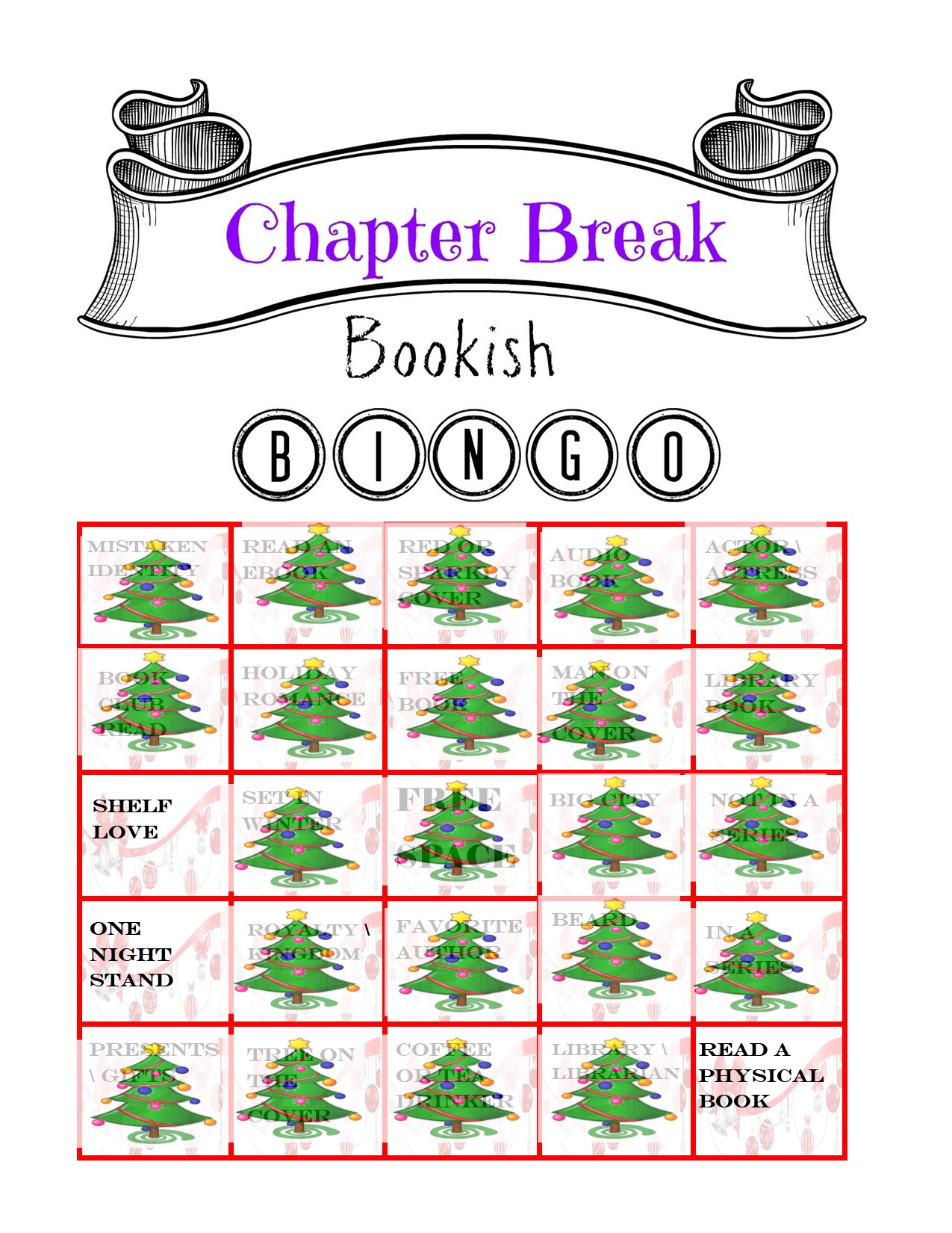 Chapter Break Bingo - December 2022 Completed Cards - Chapter Break