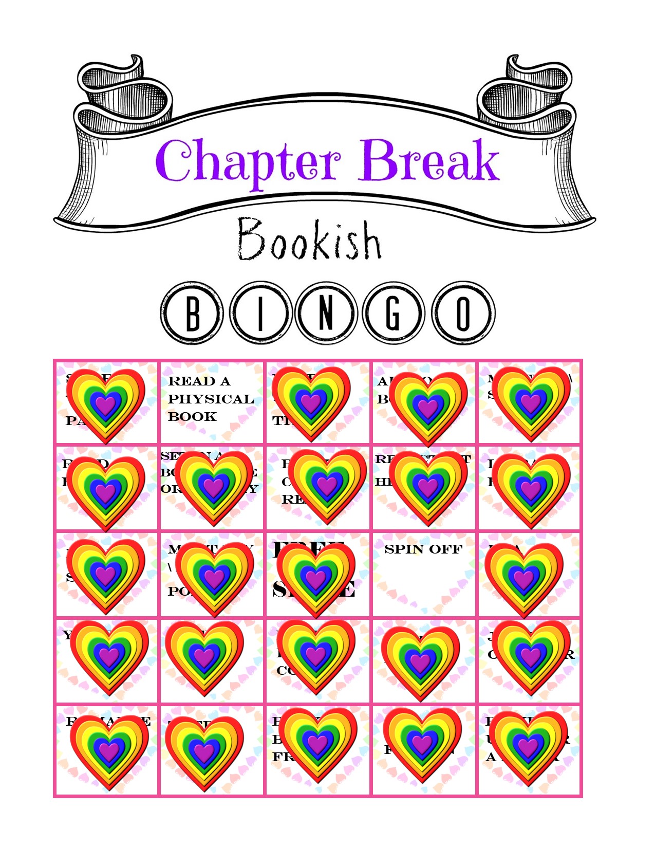 Chapter Break Bingo - February 2023 Completed Cards - Chapter Break