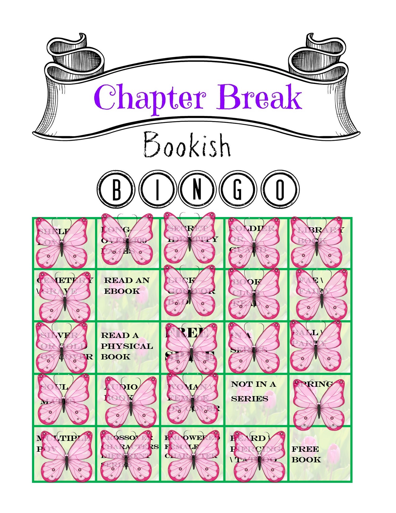 Chapter Break Bingo - March 2024 Completed Cards - Chapter Break