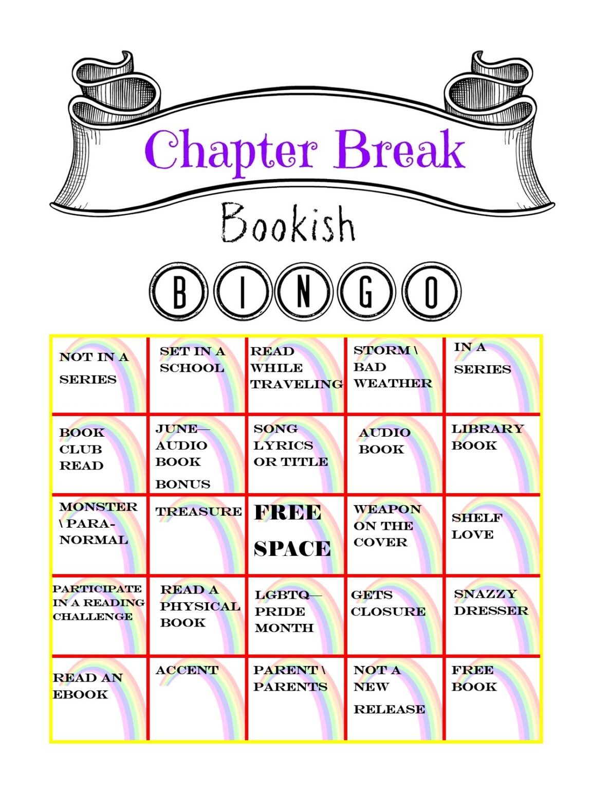 Chapter Break Bingo - June 2024 - Chapter Break
