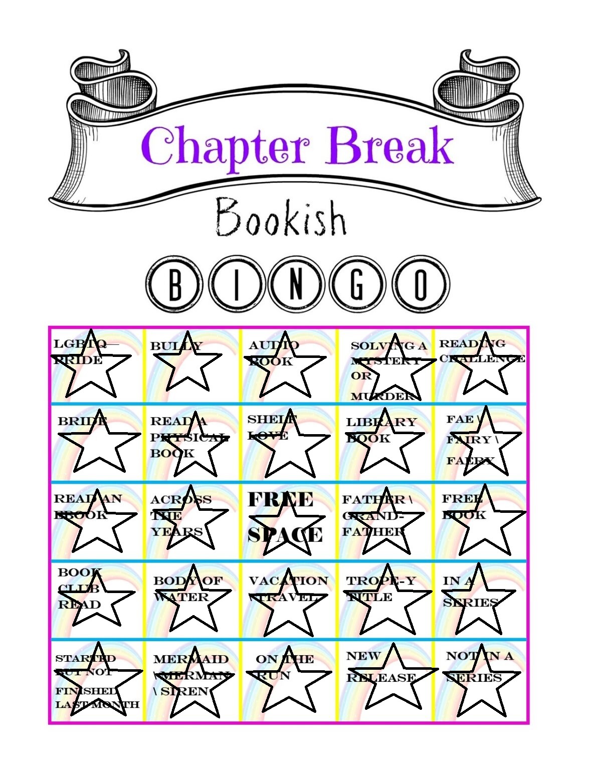 Chapter Break Bingo - June 2025 Completed Cards - Chapter Break